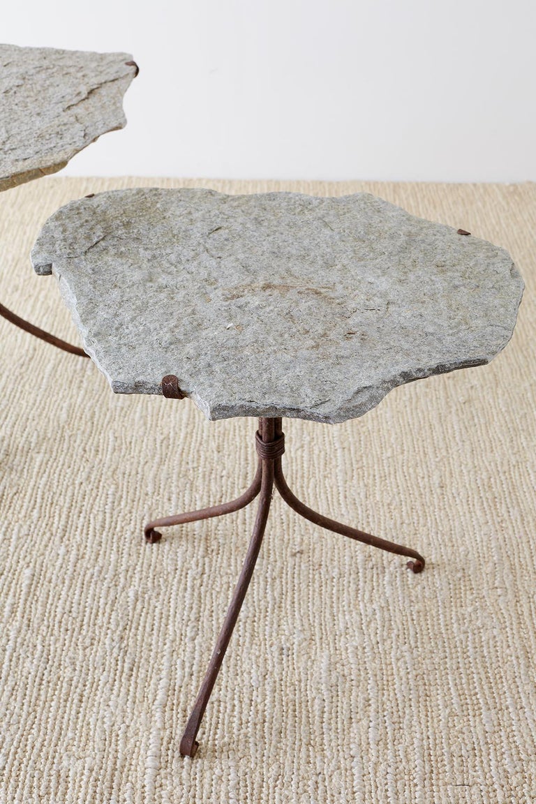 Pair of Live Edge Granite and Iron Drink Tables at 1stDibs