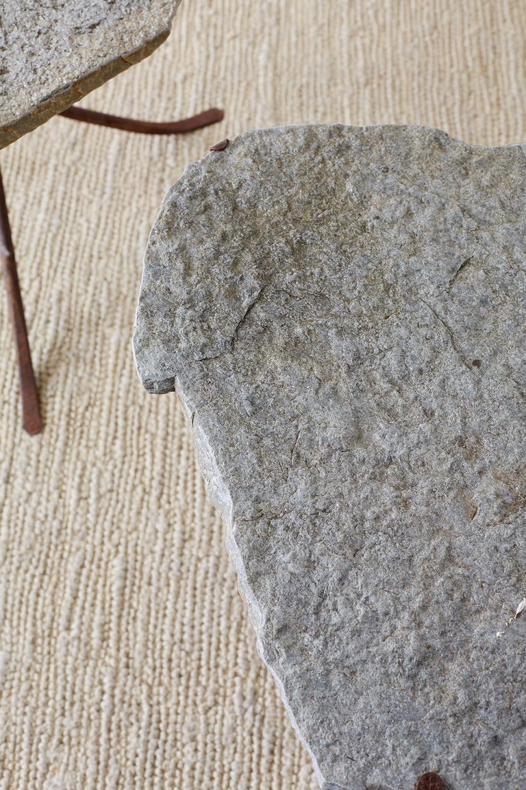 Pair of Live Edge Granite and Iron Drink Tables at 1stDibs