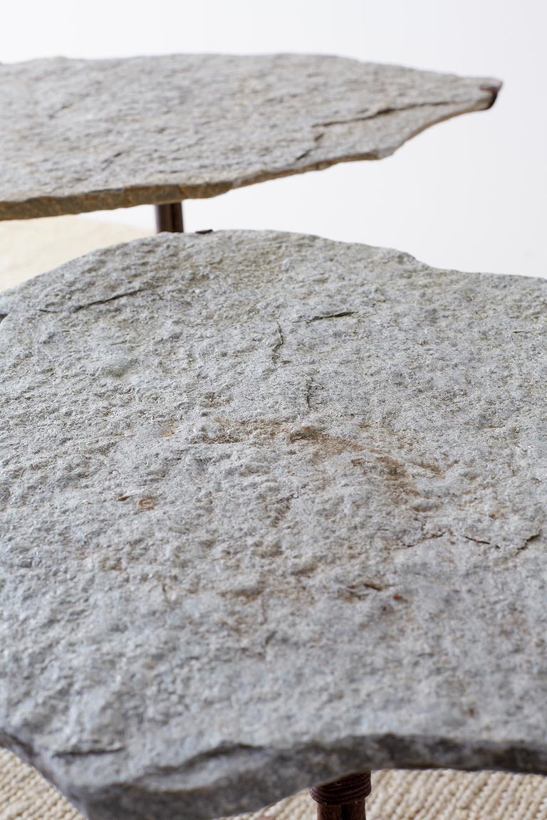 Pair of Live Edge Granite and Iron Drink Tables at 1stDibs
