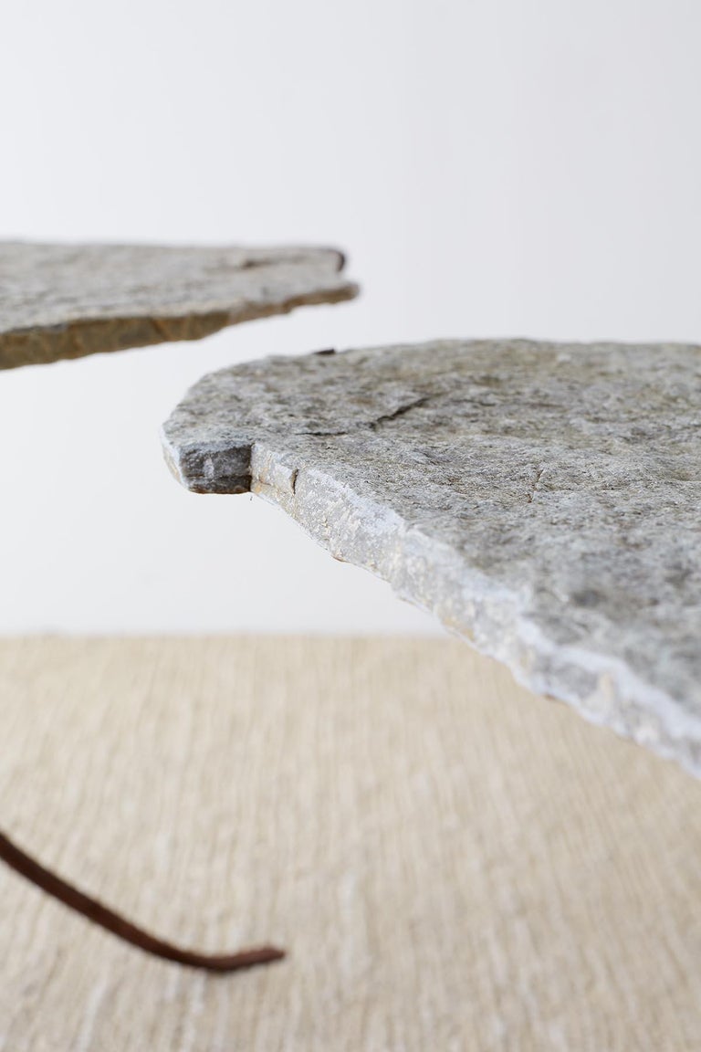 Pair of Live Edge Granite and Iron Drink Tables at 1stDibs