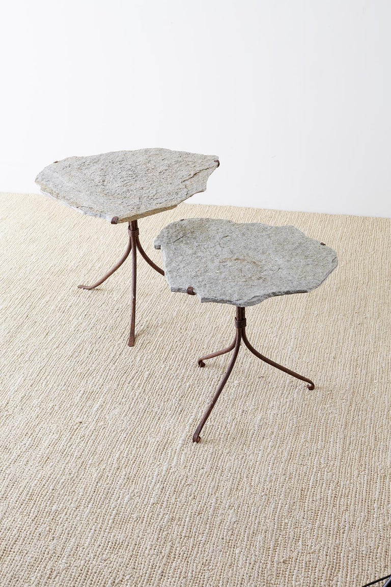 Pair of Live Edge Granite and Iron Drink Tables at 1stDibs