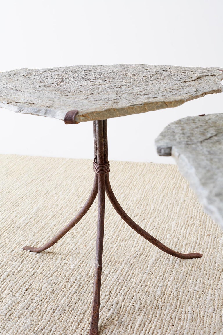 Pair of Live Edge Granite and Iron Drink Tables at 1stDibs