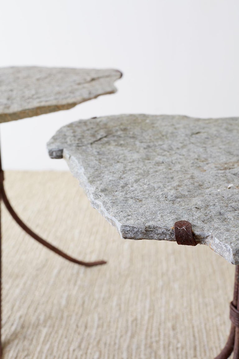 Pair of Live Edge Granite and Iron Drink Tables at 1stDibs
