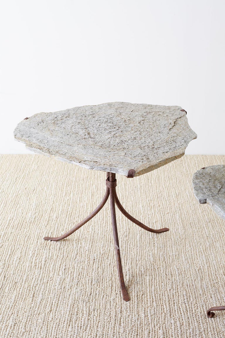 Pair of Live Edge Granite and Iron Drink Tables at 1stDibs