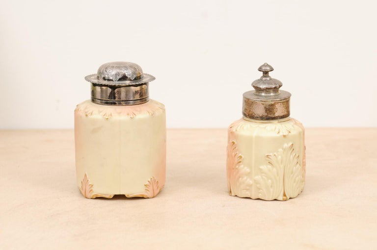 Pair of Locke and Co Worcester 1900s Porcelain Toiletry Jars with ...
