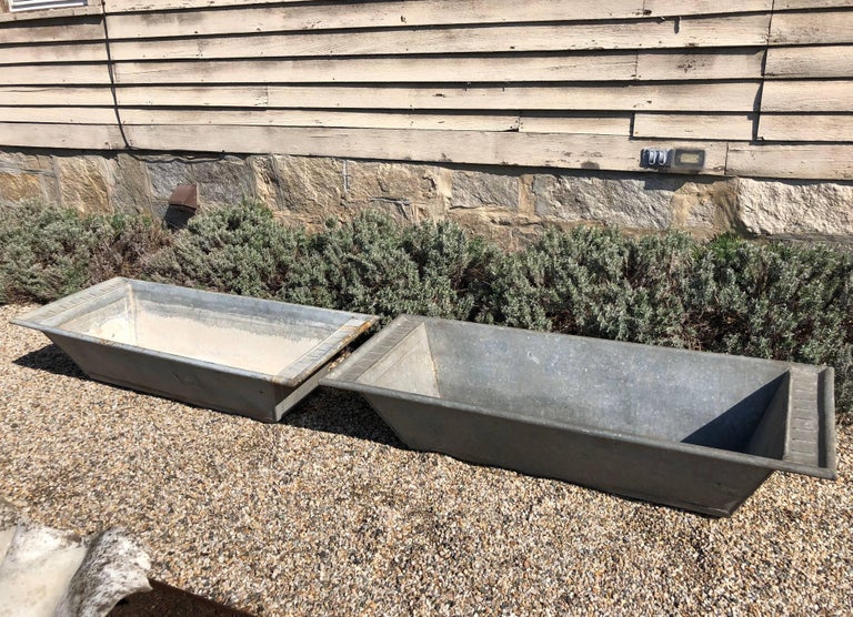 Pair of Long Galvanized Zinc French Troughs or Planters at 1stDibs