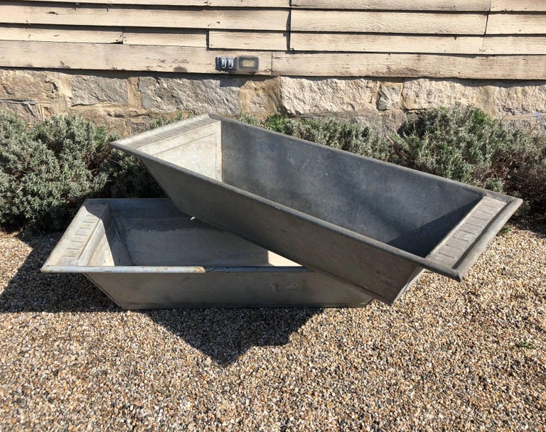 Pair of Long Galvanized Zinc French Troughs/Planters For Sale at 1stDibs