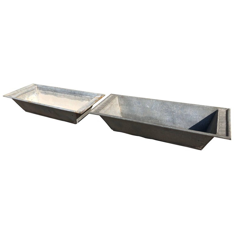 Pair of Long Galvanized Zinc French Troughs/Planters For Sale at 1stDibs