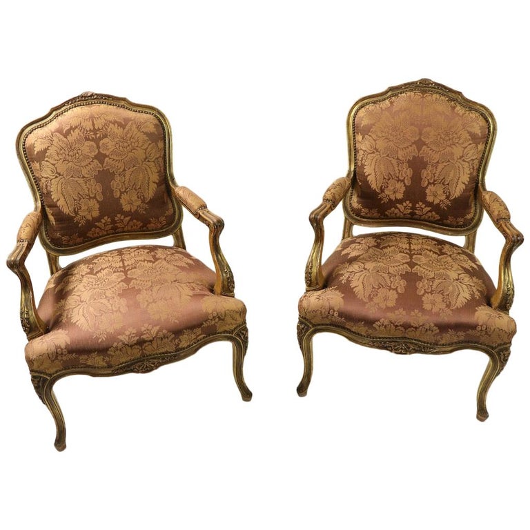 Pair of Louis LV Style Fauteuil Chairs at 1stDibs