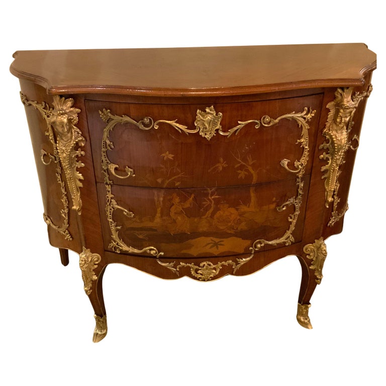 Pair of Louis XIV-Style Mahogany Inlaid Marquetry Commodes, 19th ...