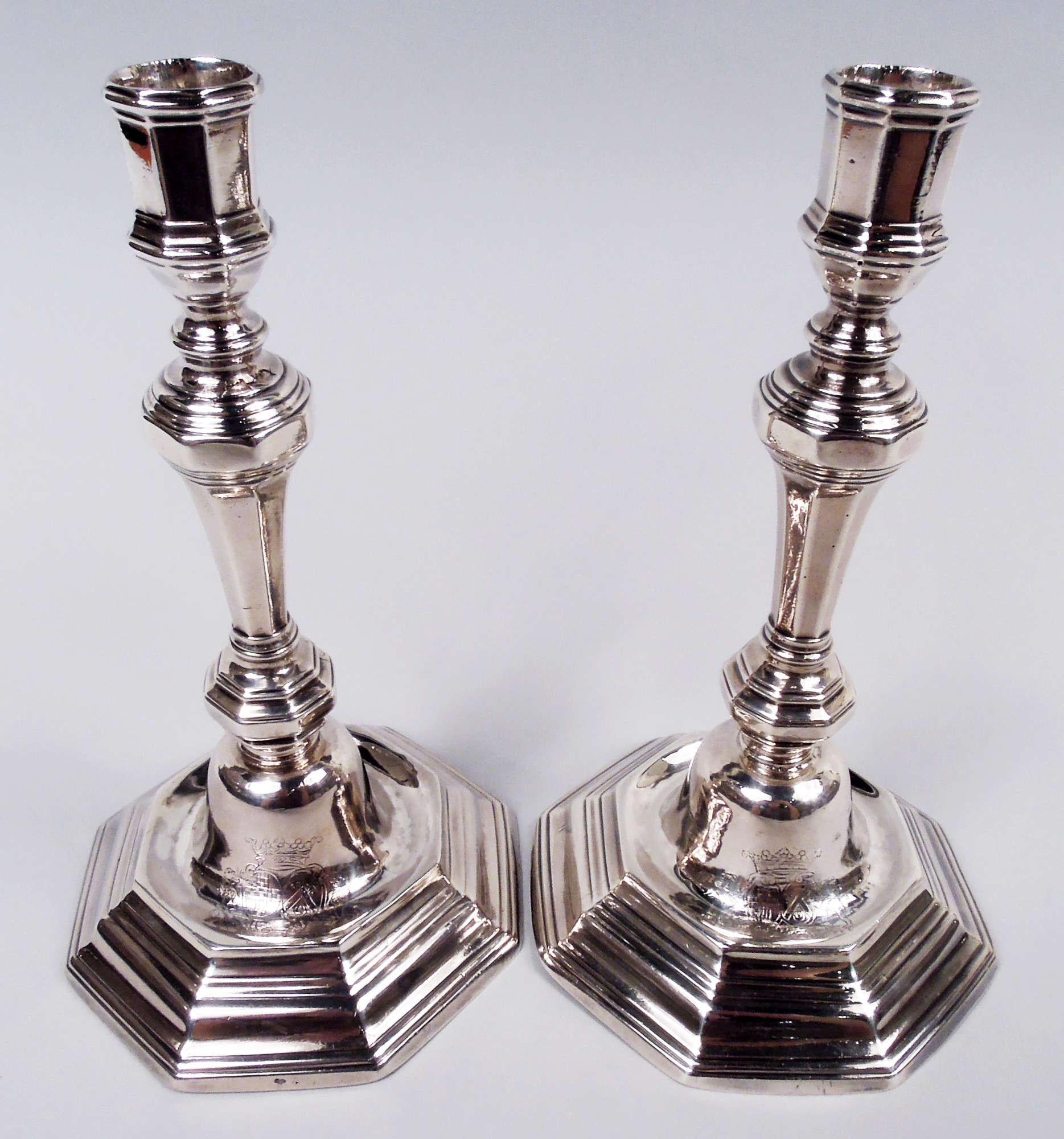 Pair of Louis XV French Provincial Silver Candlesticks For Sale at 1stDibs