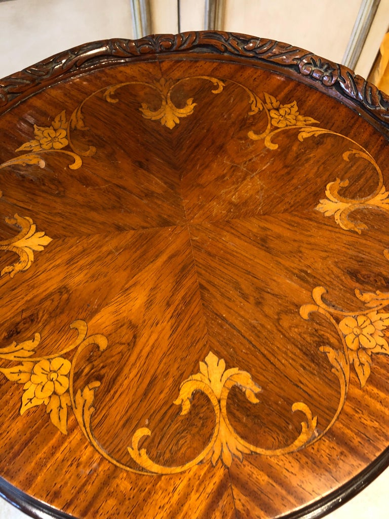 Pair of Louis XV Round Marquetry Inlaid Carved Mahogany Side Tables ...