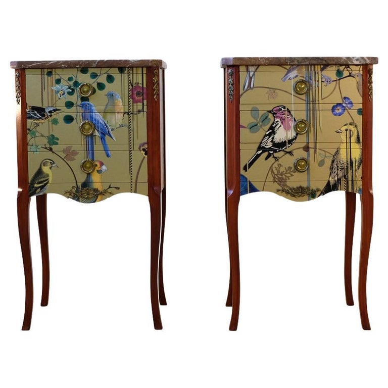 Pair of Louis XV Style Chest with Gold Christian Lacroix Pattern and ...