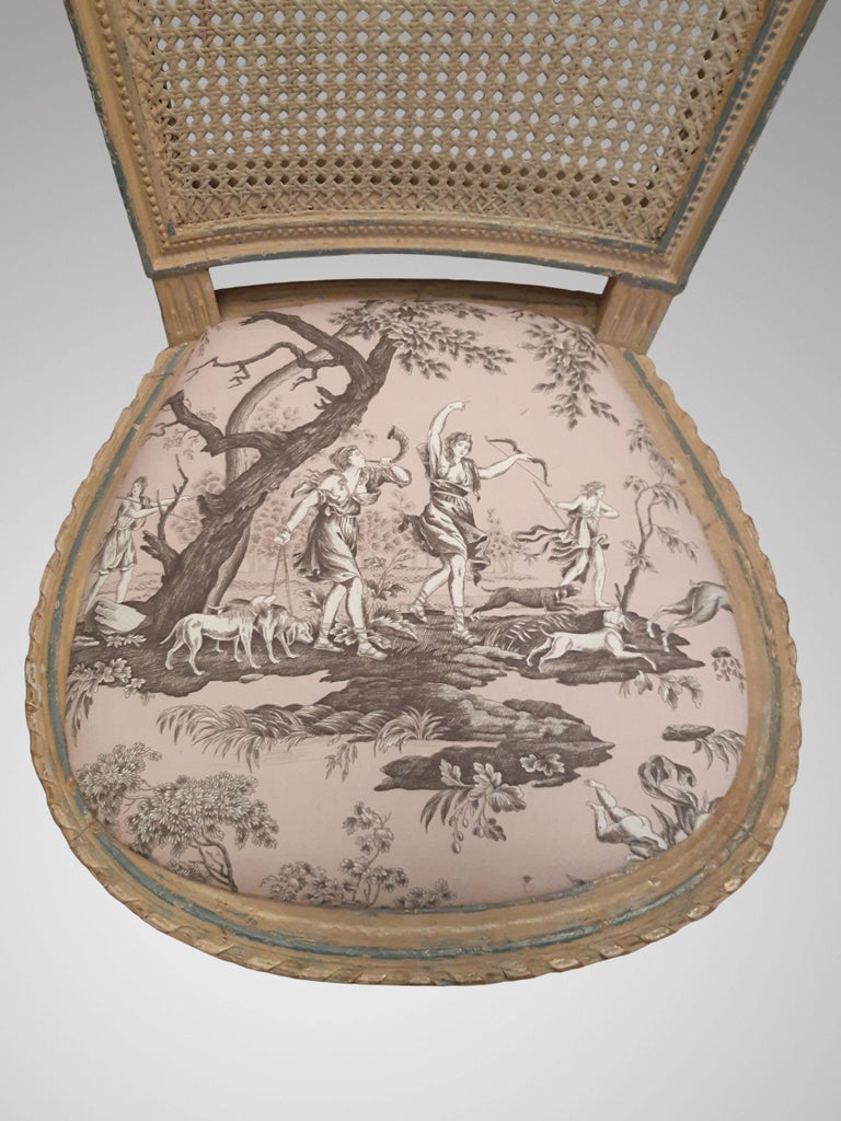 Pair of Louis XVI Chairs with Seat in Pink Toile De Jouy Cane Back Rest ...