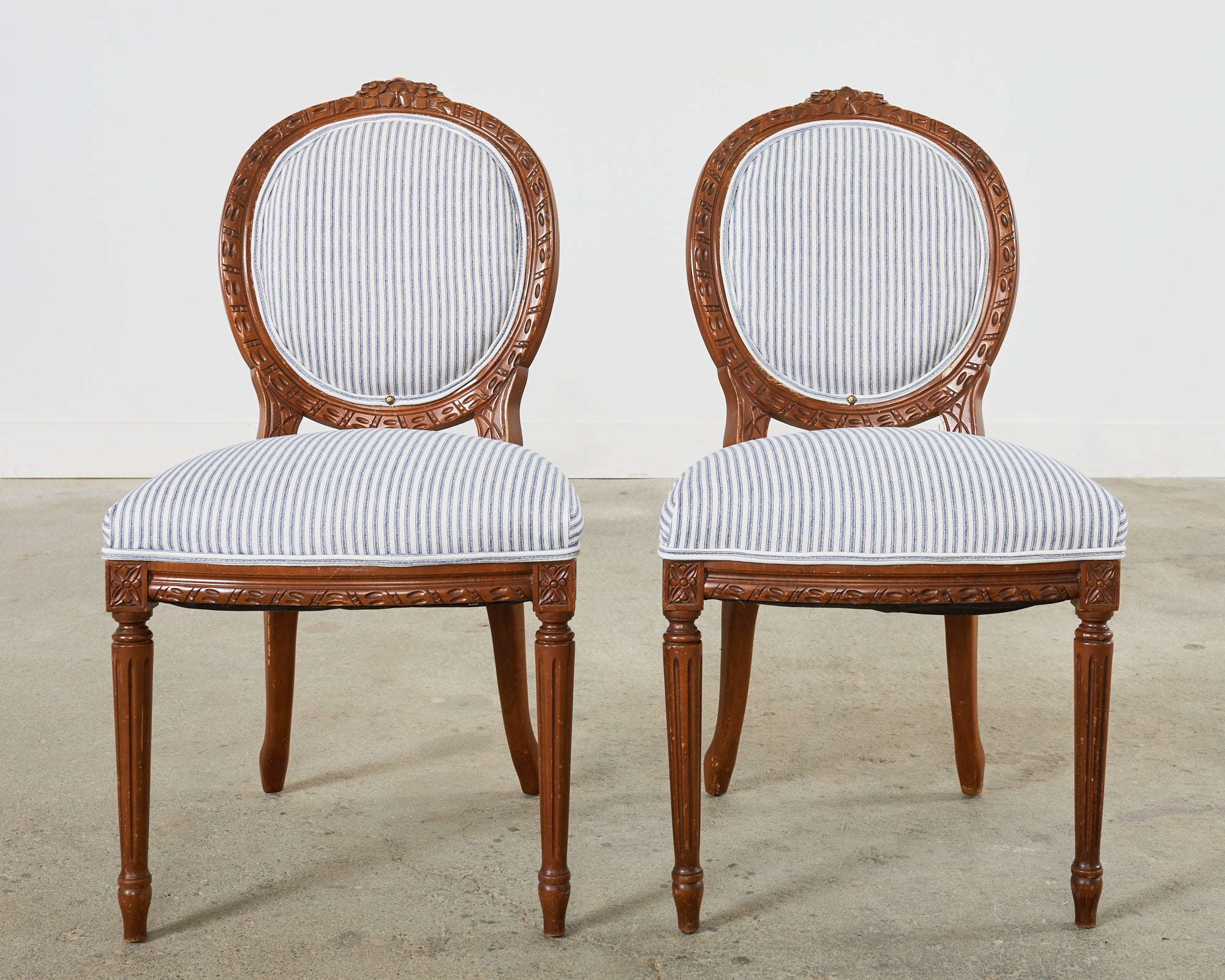 Pair of Louis XVI Style Balloon Back Dining Chairs For Sale at 1stDibs