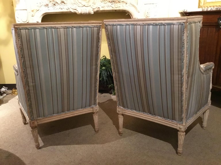 Pair of Louis XVI-Style Bergeres/Chairs, Late 19th Century in ...