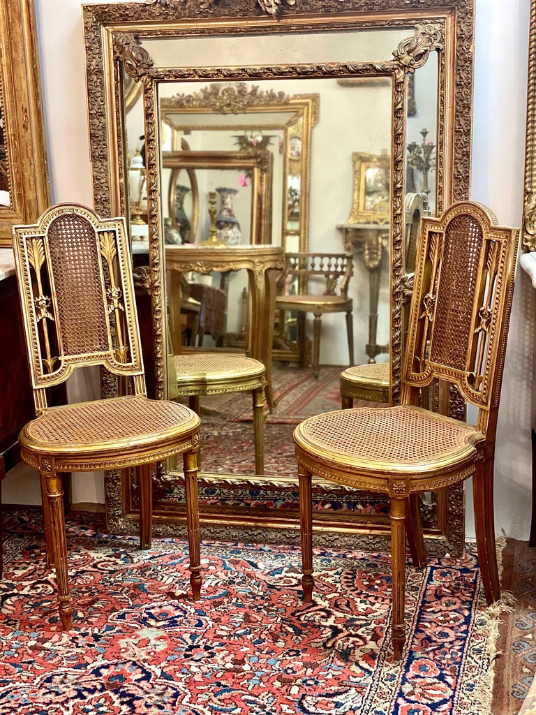 Pair of Louis XVI Style Caned and Gilded Chairs For Sale at 1stDibs
