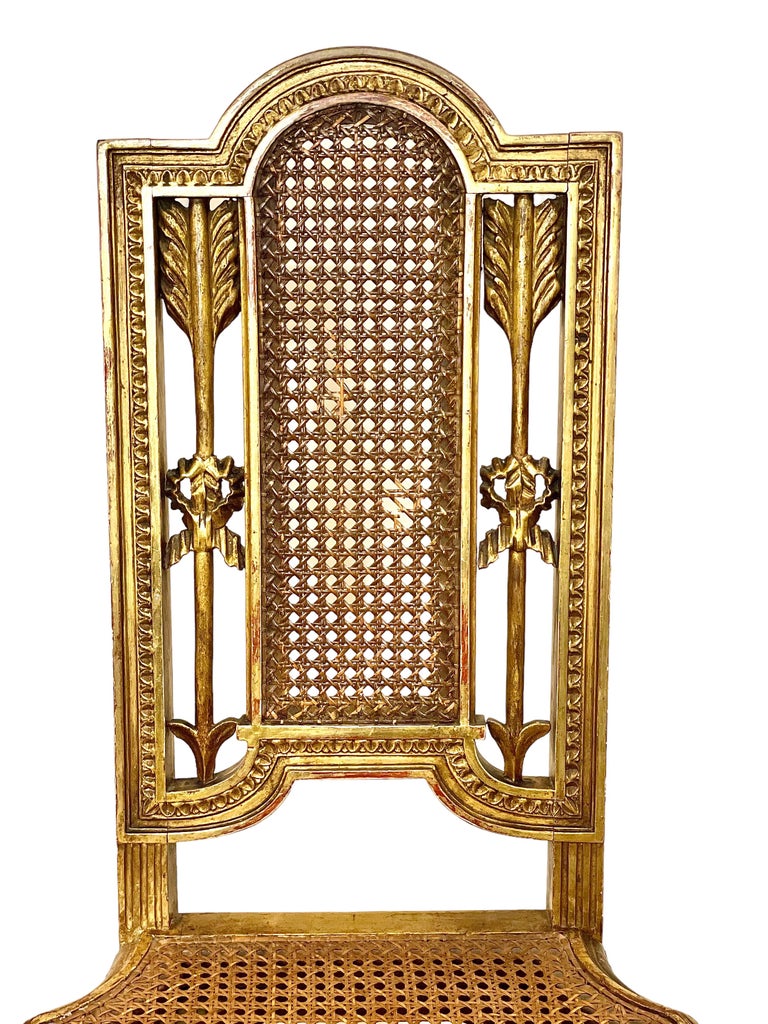 Pair of Louis XVI Style Caned and Gilded Chairs For Sale at 1stDibs