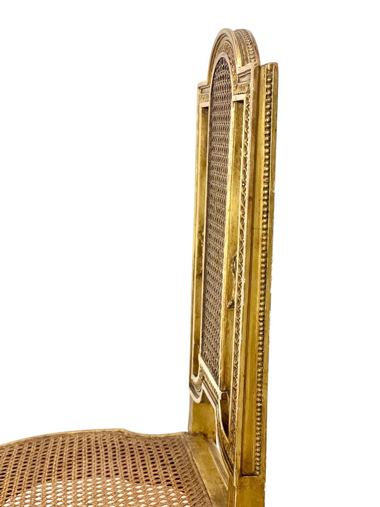 Pair of Louis XVI Style Caned and Gilded Chairs For Sale at 1stDibs