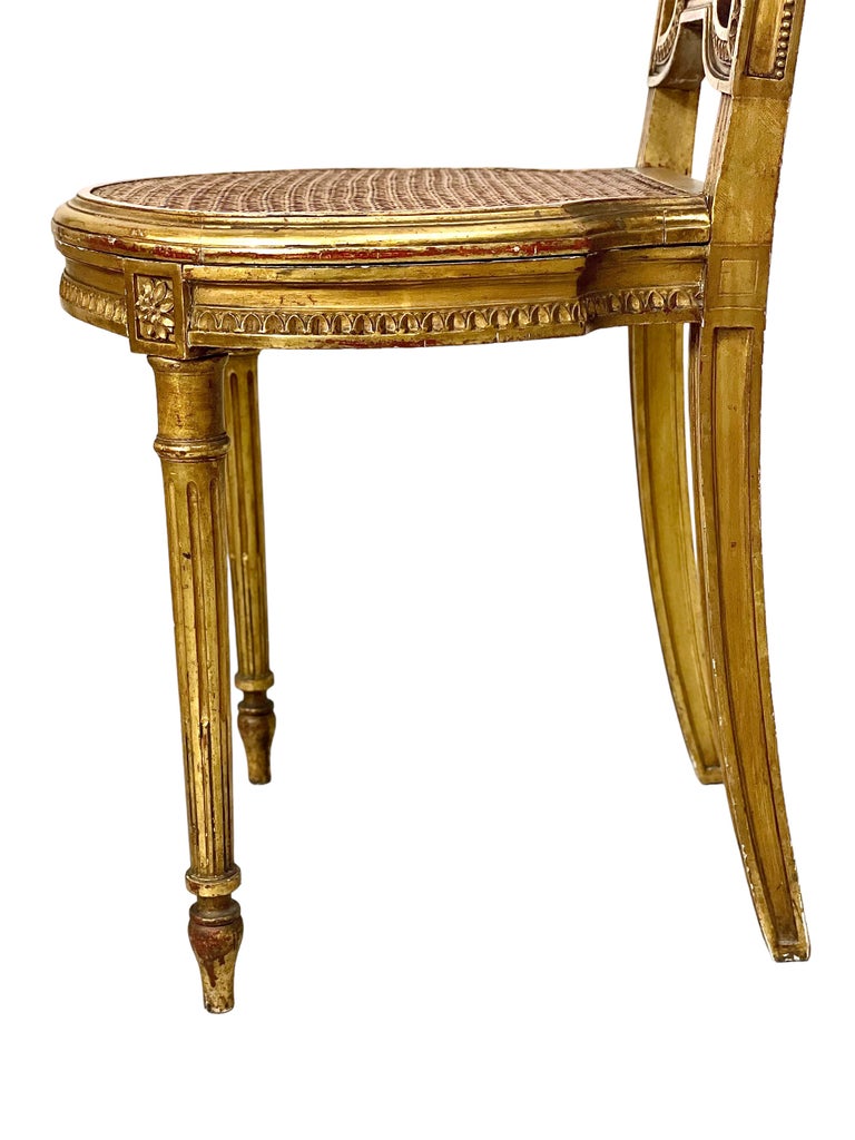 Pair of Louis XVI Style Caned and Gilded Chairs For Sale at 1stDibs