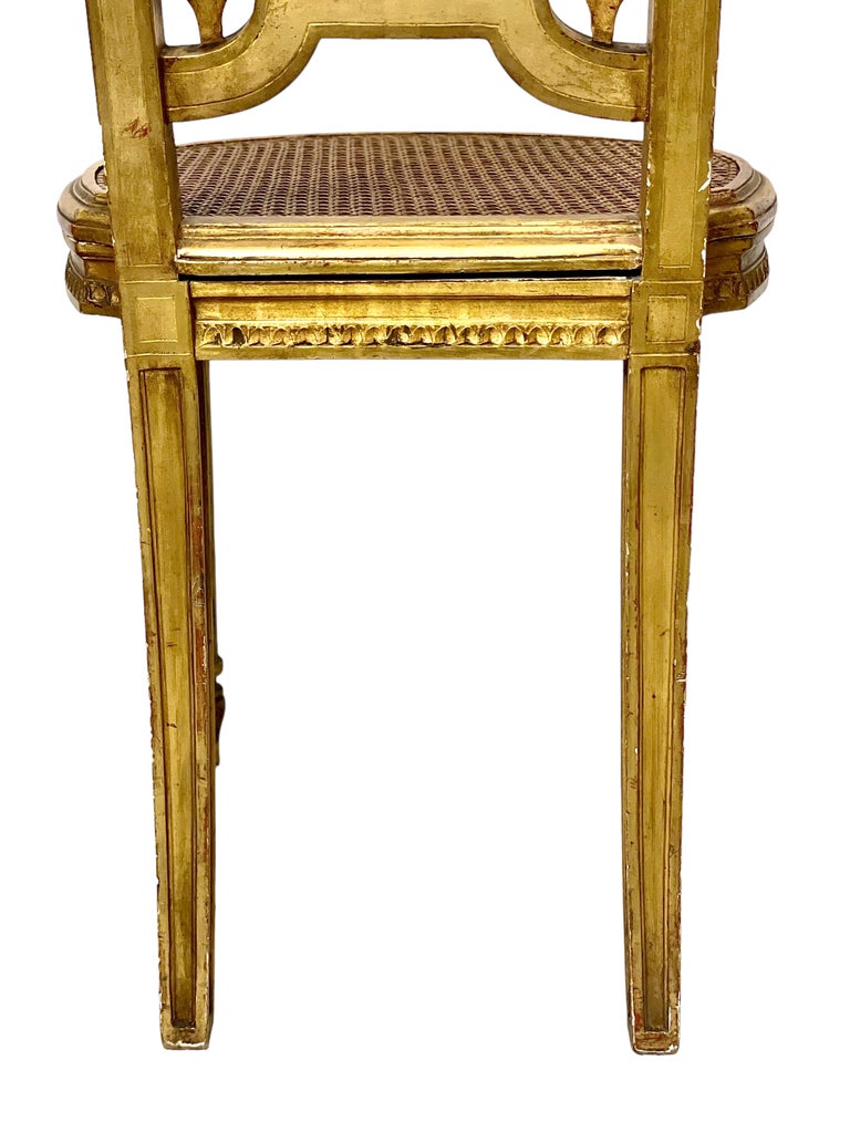 Pair of Louis XVI Style Caned and Gilded Chairs For Sale at 1stDibs