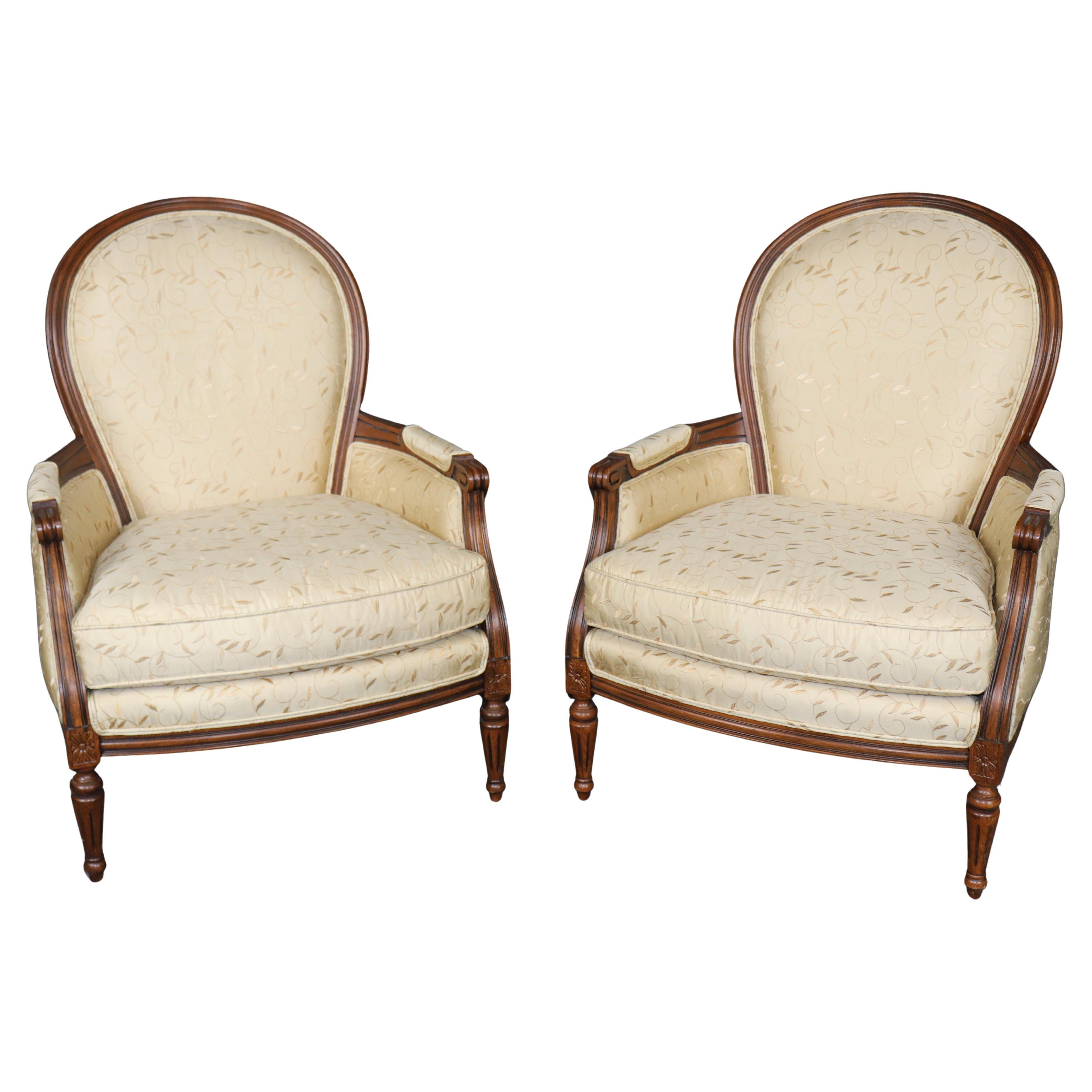 Pair of Louis XVI Style Carved and Upholstered Arm Chairs Bergeres For ...