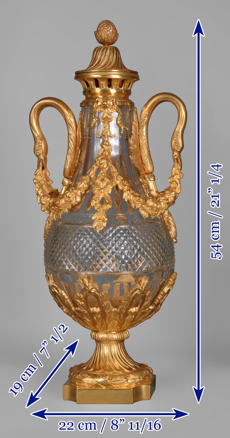 Pair of Louis XVI style crystal and gilt bronze vases For Sale at 1stDibs