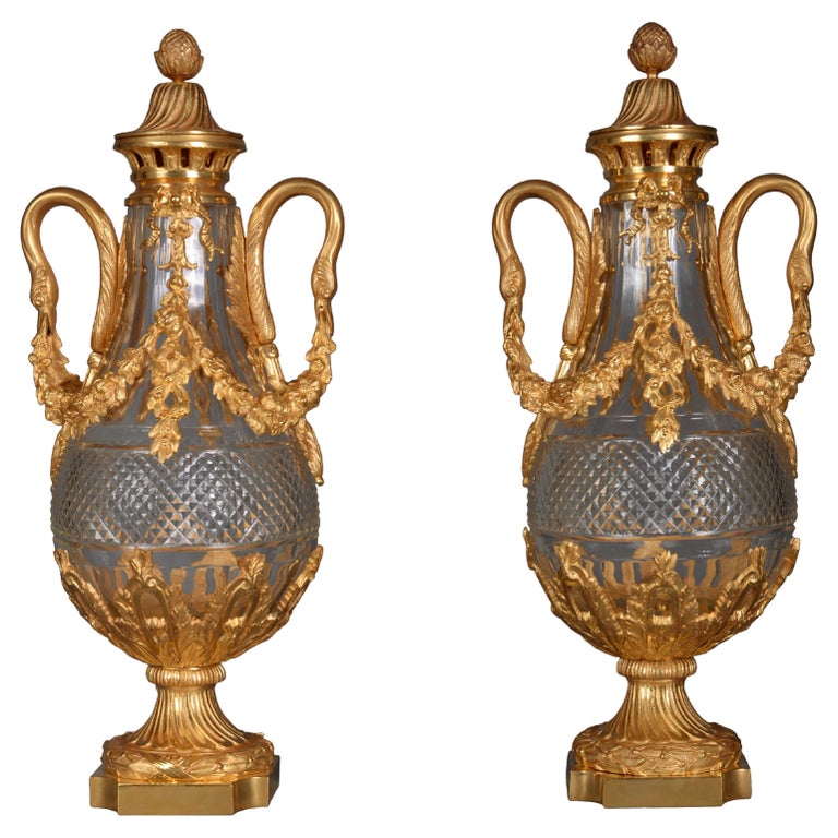 Pair of Louis XVI style crystal and gilt bronze vases For Sale at 1stDibs