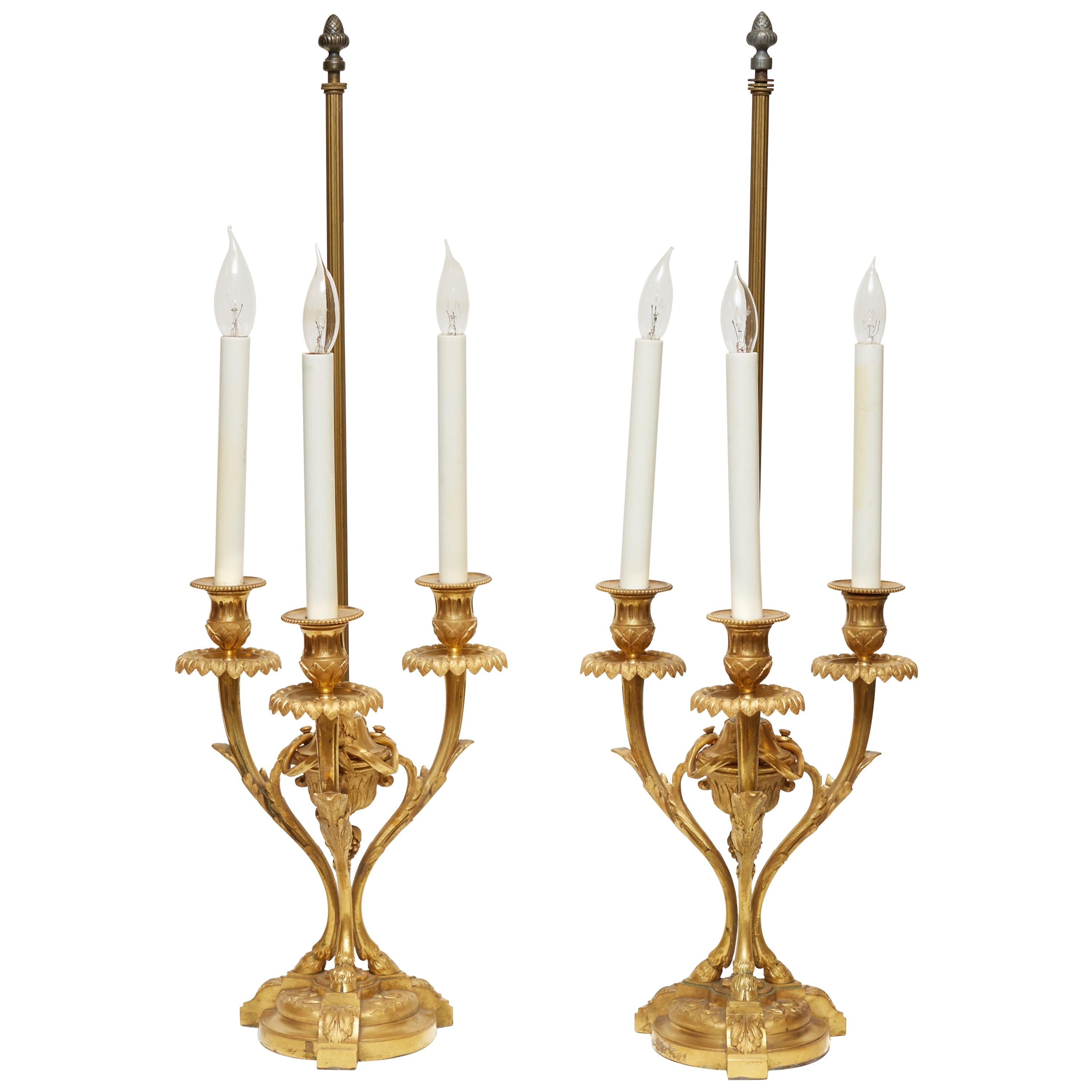 Pair of Bronze Candelabra Style Buffet Lamps by Oscar Bach For Sale at ...