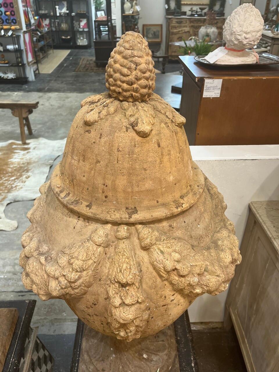 Pair of Louis XVI style Italian Terracotta Lidded Urns For Sale at 1stDibs