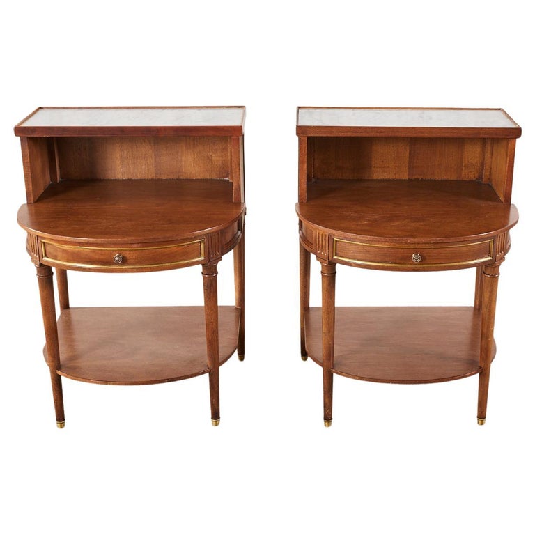 Pair of Louis XVI Style Mahogany Marble Top Demilune Nightstands at 1stDibs