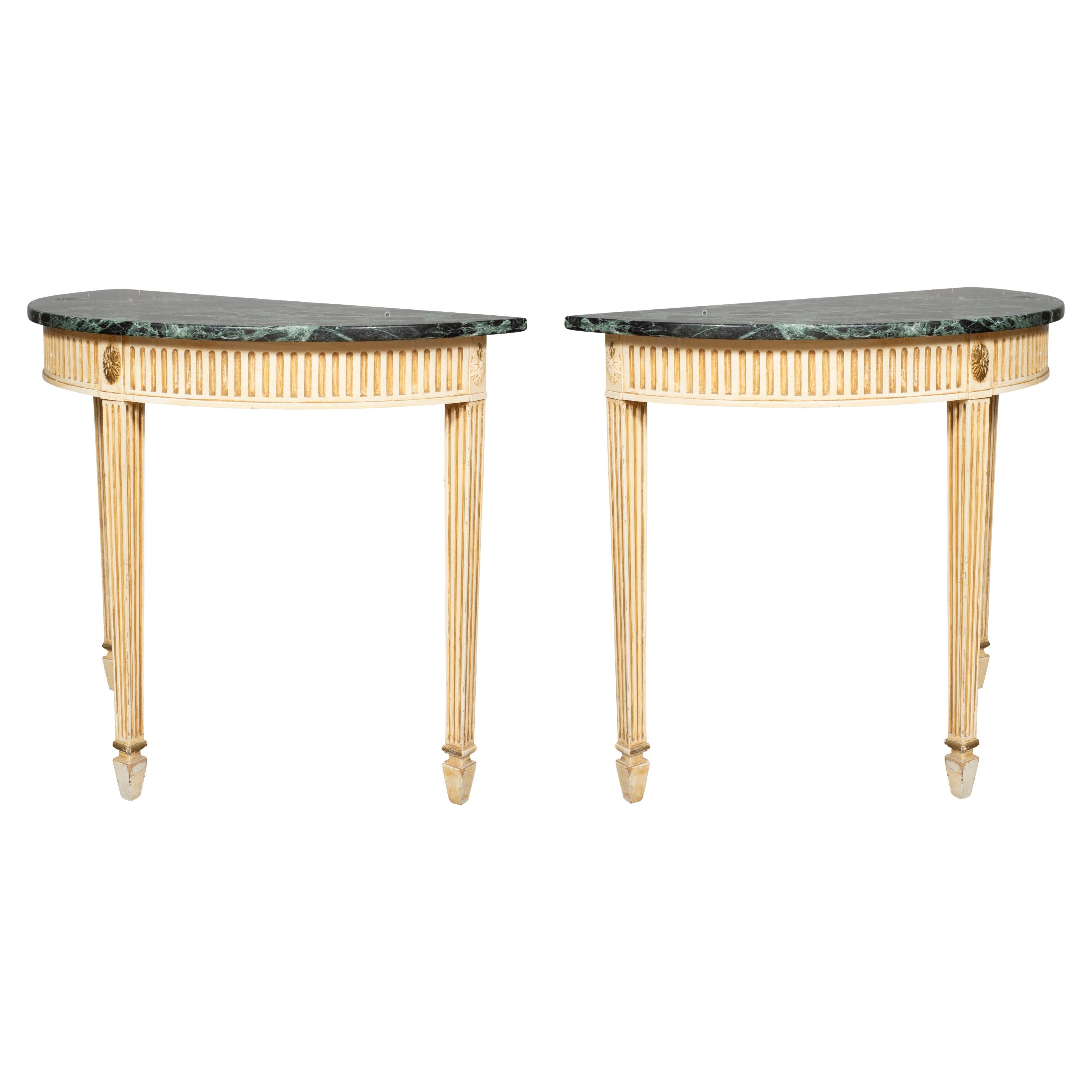 French Pair of Painted Louis XVI Style Consoles For Sale at 1stDibs