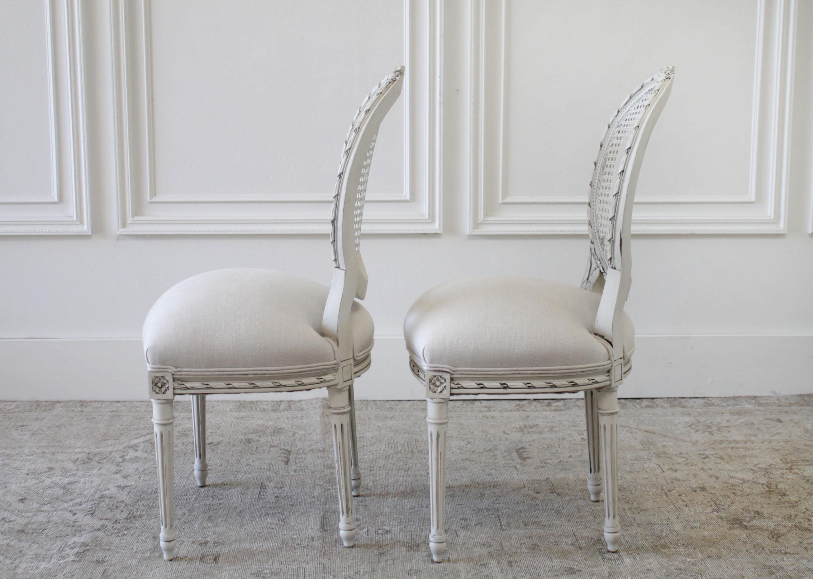 Pair of Louis XVI Style Ribbon Carved Cane Back Side Chairs at 1stDibs