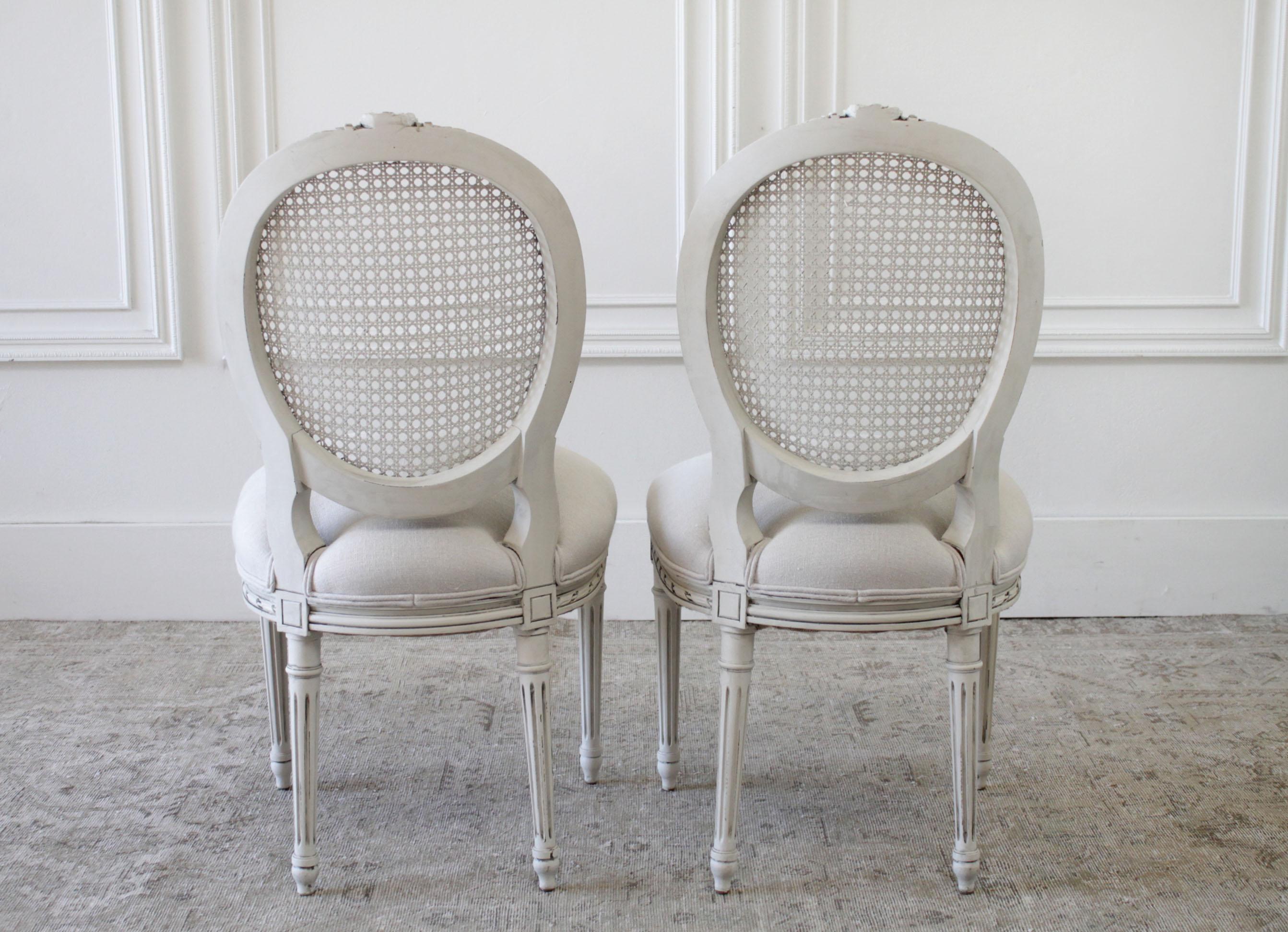Pair of Louis XVI Style Ribbon Carved Cane Back Side Chairs at 1stDibs