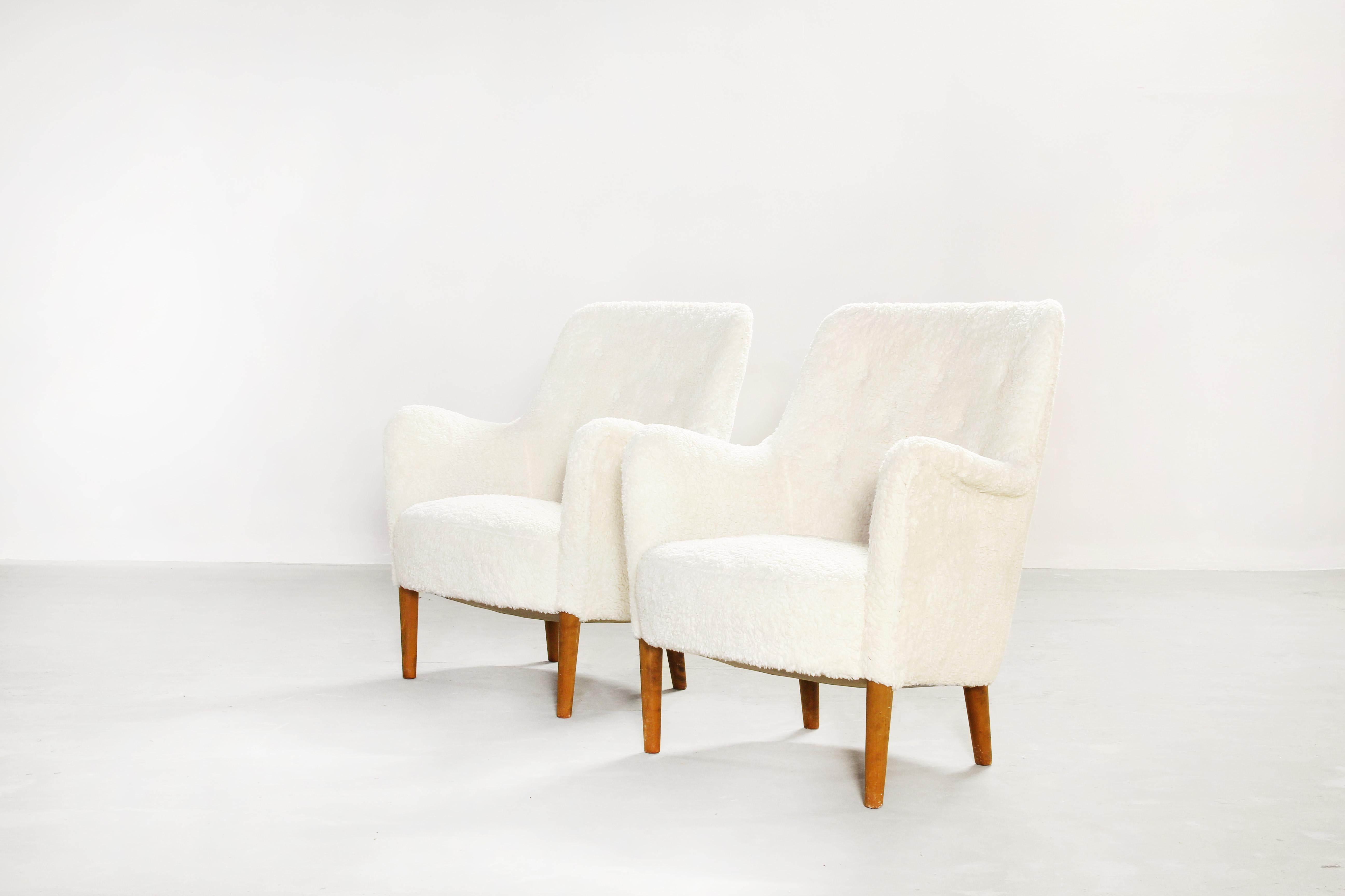 Pair of Lounge Chairs by Carl Malmsten Faux Fur *New Upholstery ...