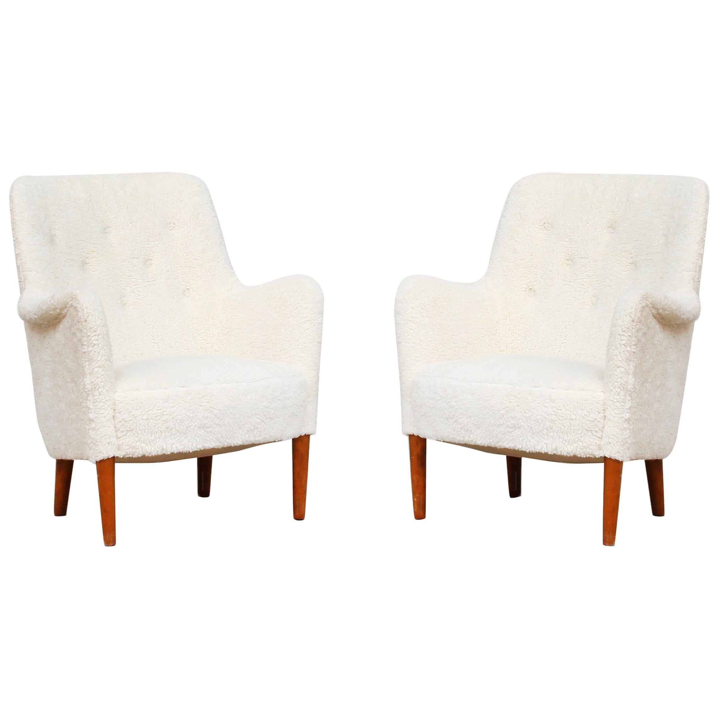 Pair of Lounge Chairs by Carl Malmsten Faux Fur *New Upholstery ...
