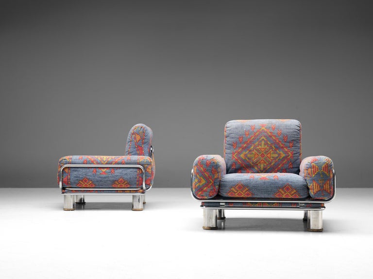 Pair of Lounge Chairs by Gianfranco Frattini in Chromed Metal at 1stDibs