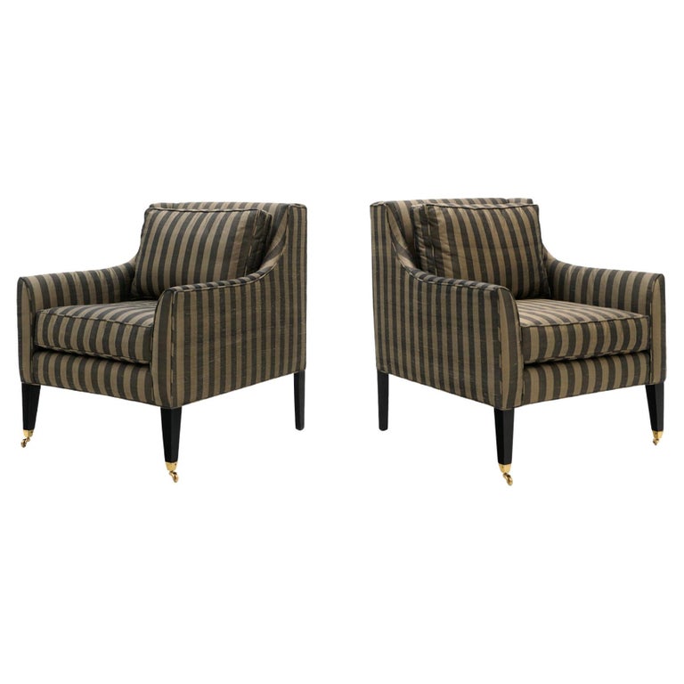 Pair of Lounge Chairs in Tan and Gray Stripes in the Style of Dunbar ...