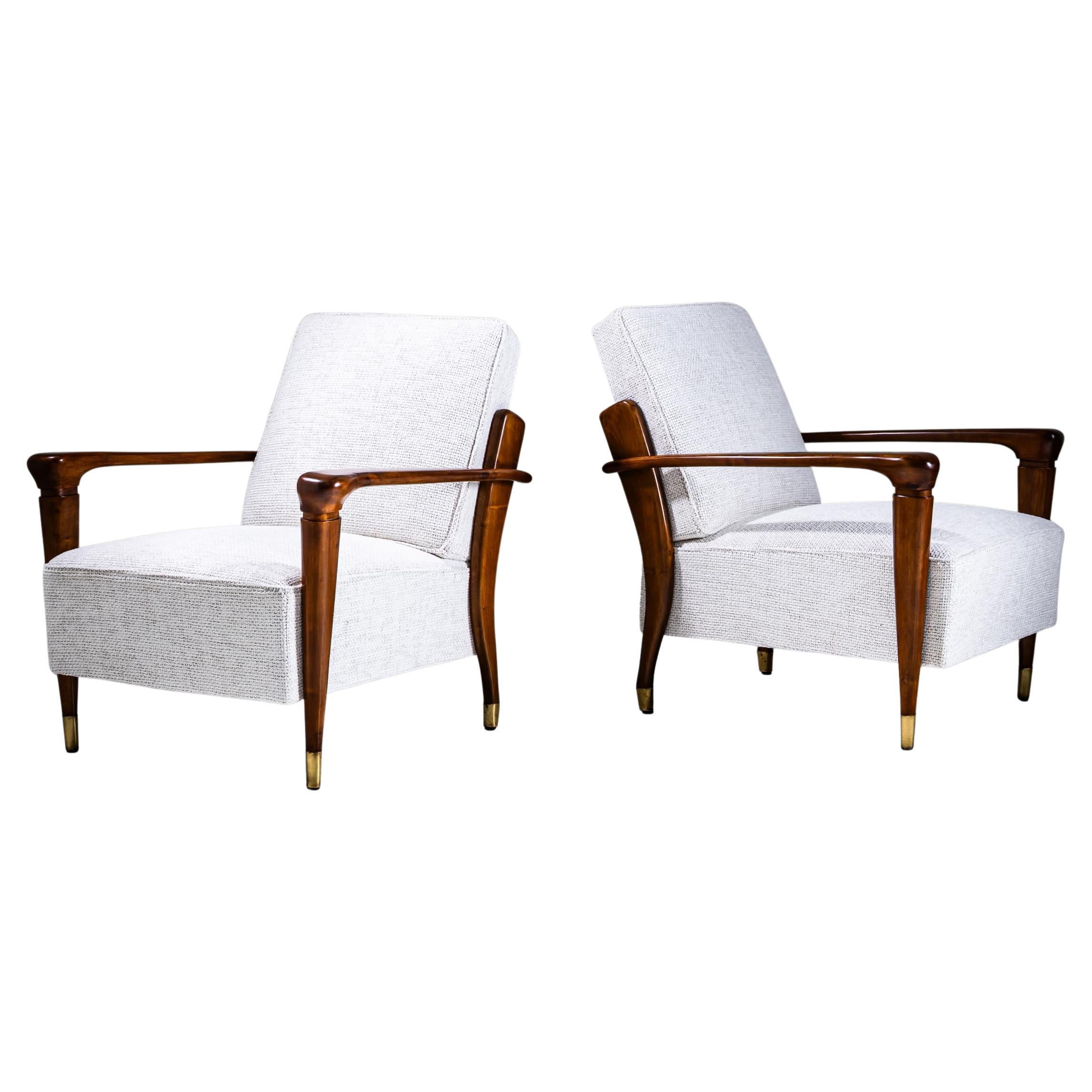 Pair of armchairs in ash and upholstered fabric, Italian manufacture ...
