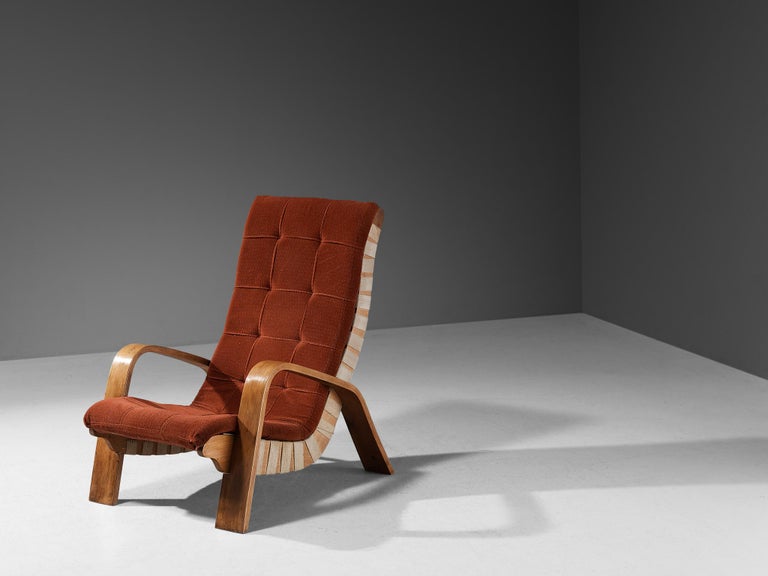 Pair of Lounge Chairs with Straps and Red Cushions For Sale at 1stDibs