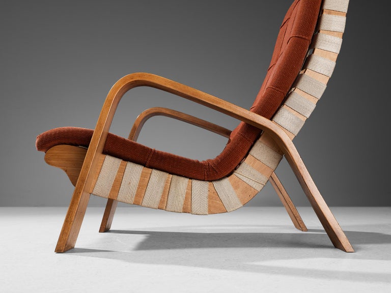 Pair of Lounge Chairs with Straps and Red Cushions For Sale at 1stDibs