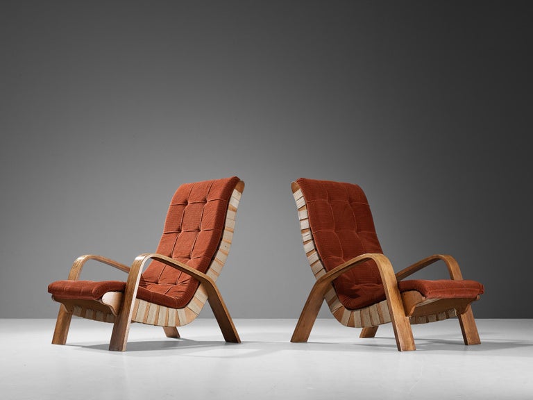 Pair of Lounge Chairs with Straps and Red Cushions For Sale at 1stDibs