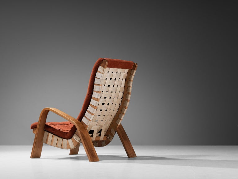 Pair of Lounge Chairs with Straps and Red Cushions For Sale at 1stDibs