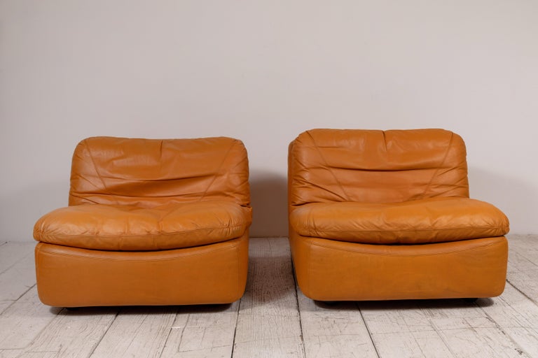 Pair of Low Kor Aldershof Tan Leather Lounge Chairs at 1stDibs ...