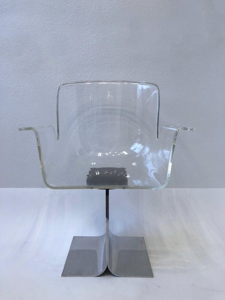 Pair of Lucite and Aluminum Swivel Chairs by Pace Collection at 1stDibs