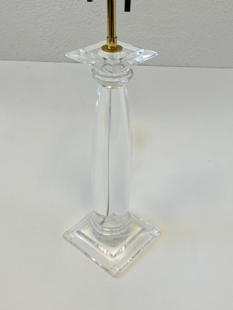 Pair of Lucite and Brass Greek Column Table Lamps by Karl Springer For ...