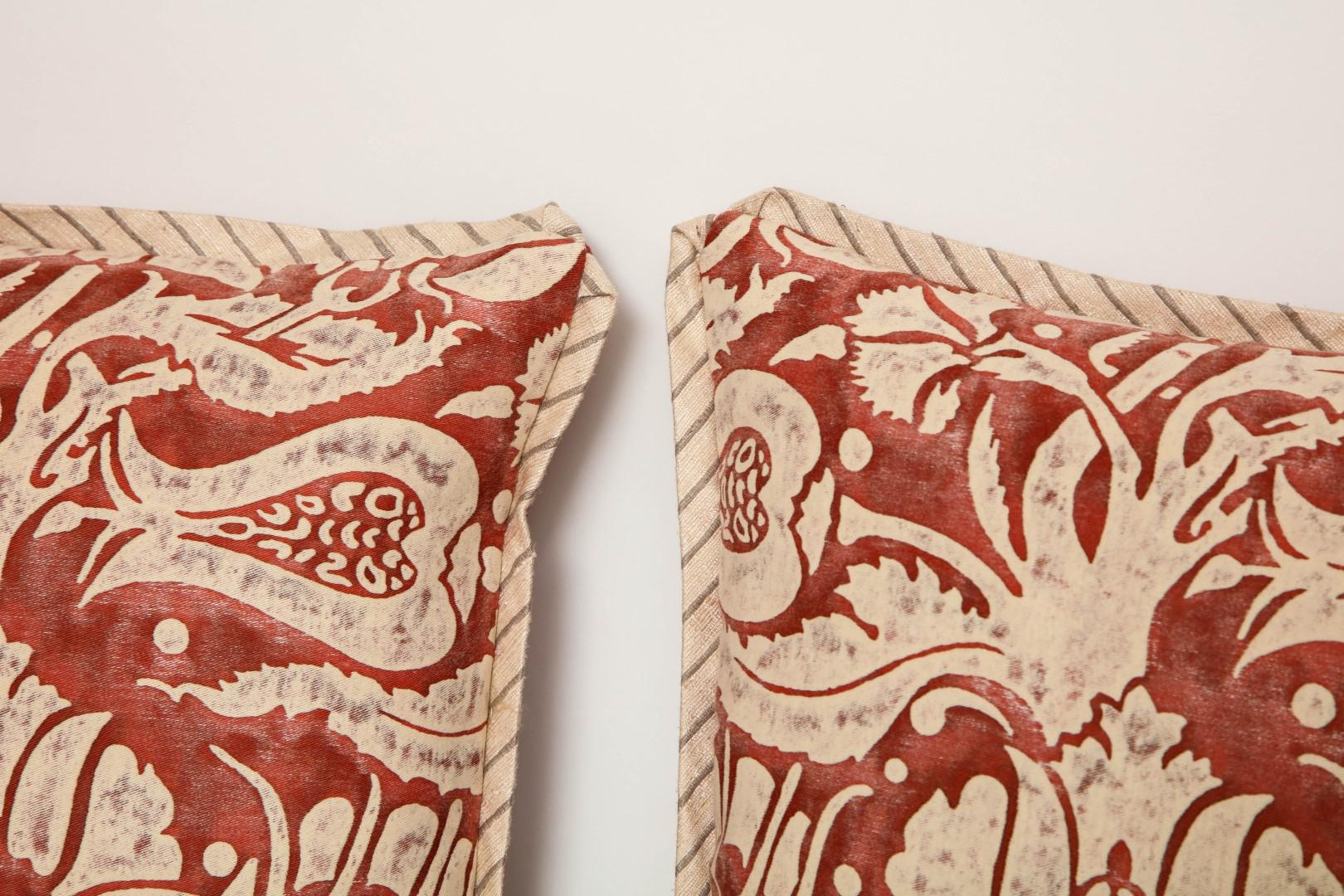 Pair of Lumbar Fortuny Fabric Cushions at 1stDibs