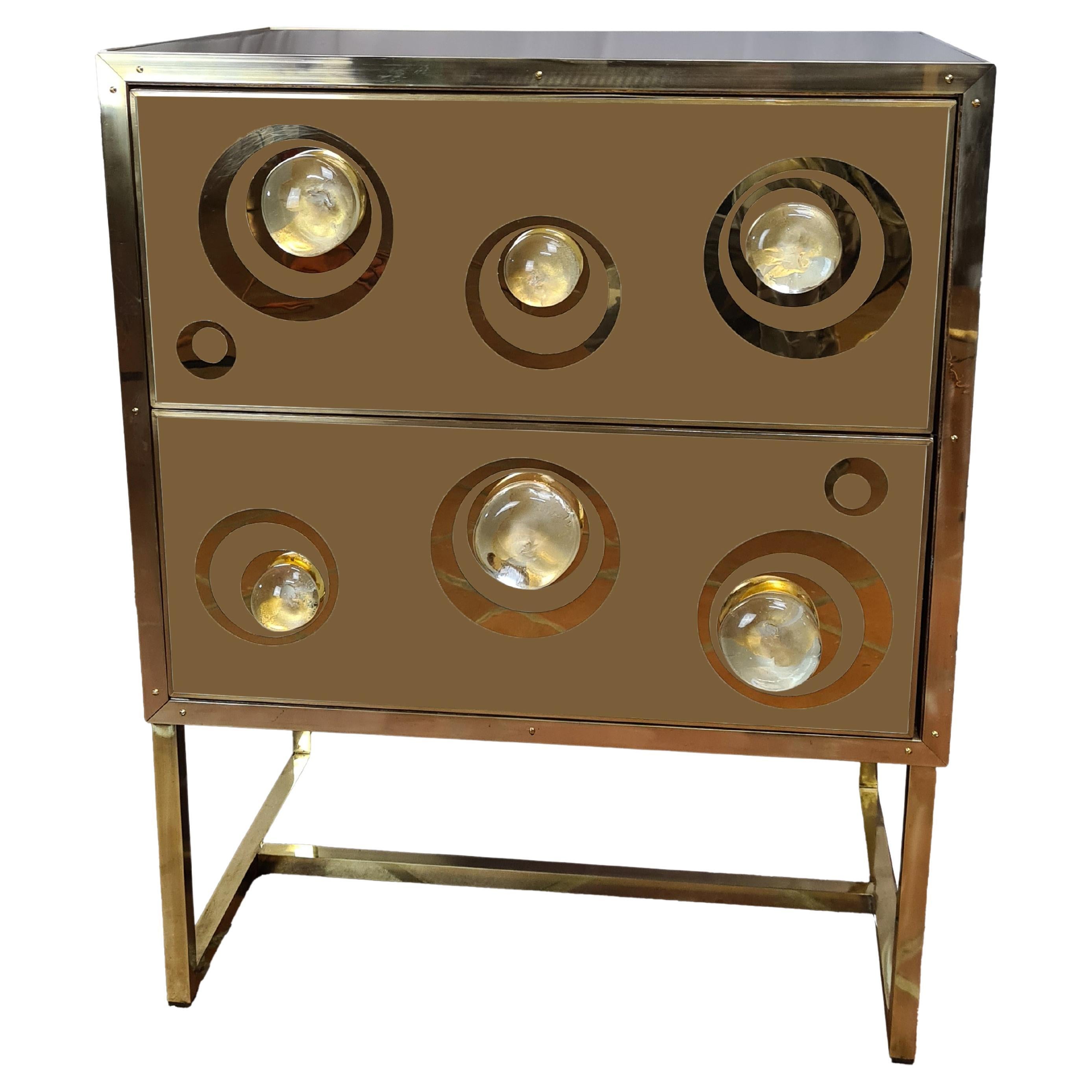 Pair of Luxurious Brown Bedside Tables with Murano Glass and Brass ...