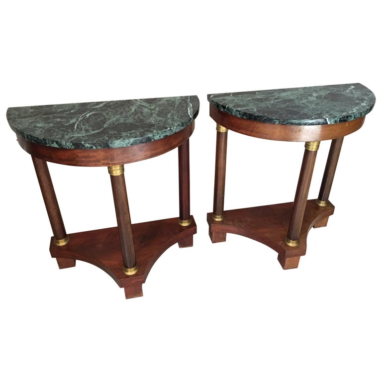 Pair of Mahogany Empire Style Half Moon Console Table at 1stDibs