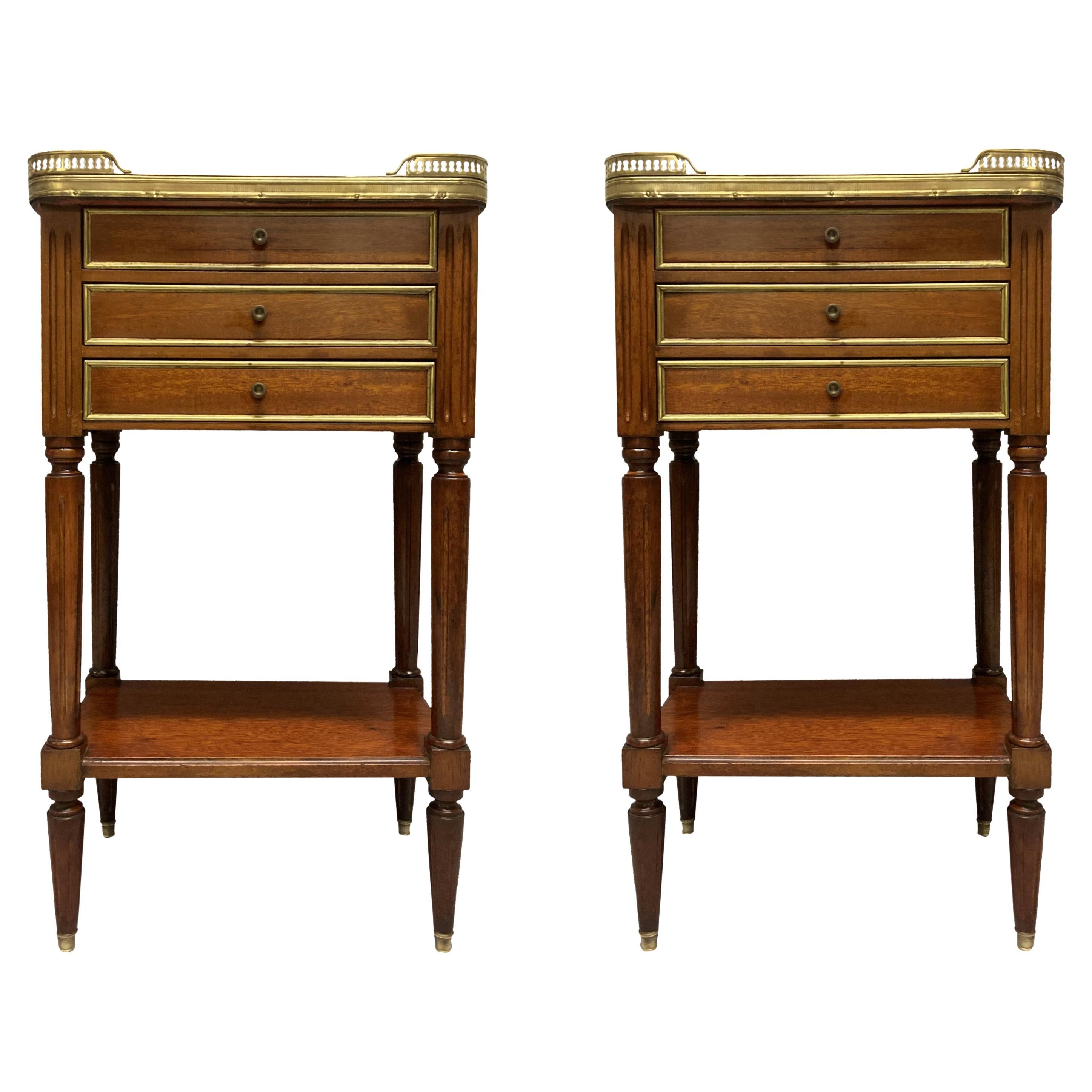 Pair Of Mahogany and Marble Top Louis XVI Style Night Stands For Sale ...